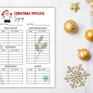 Christmas Potluck Signup Sheet, Printable Holiday Potluck, Family Feast ...