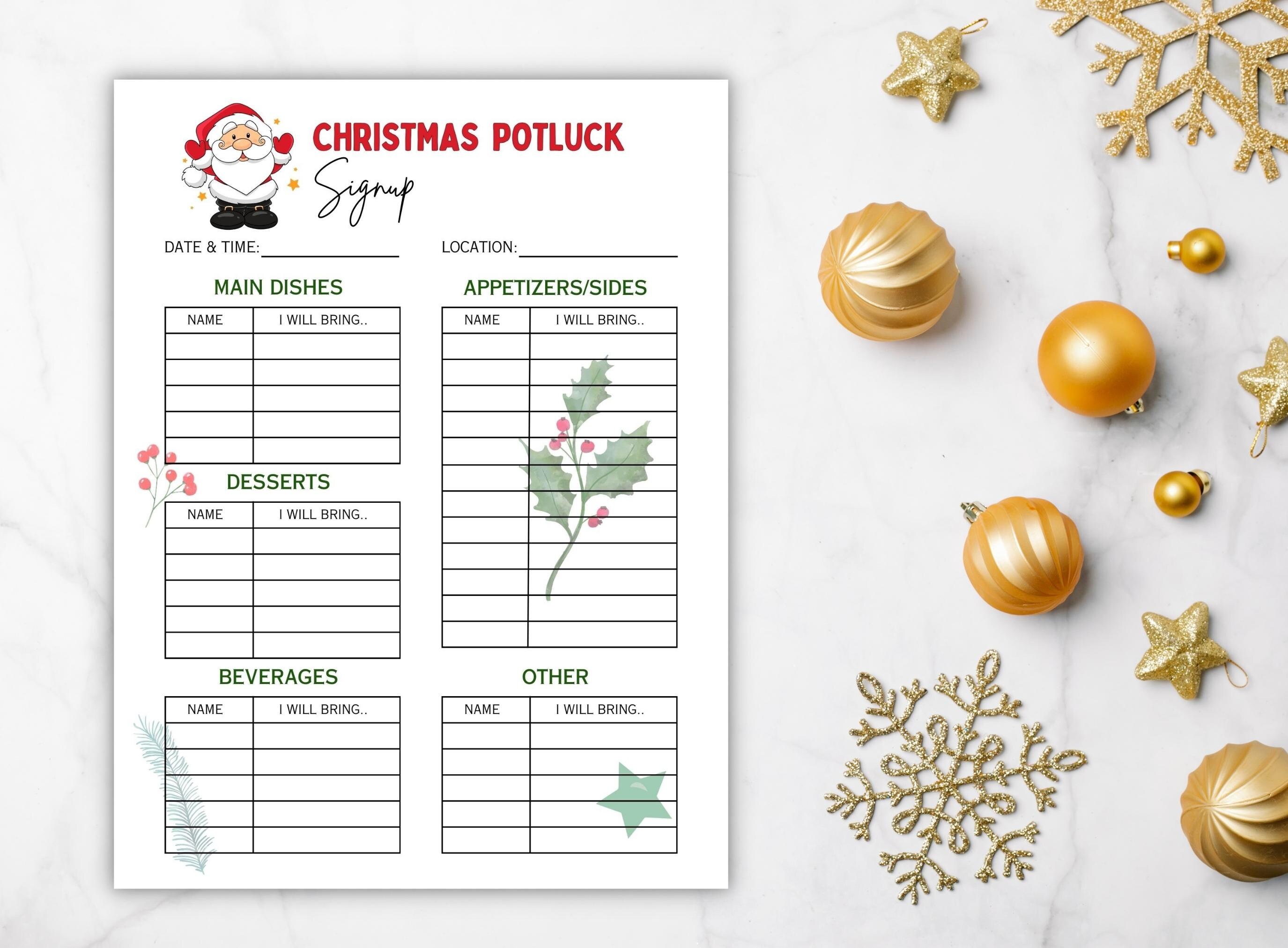 Christmas Potluck Signup Sheet, Printable Holiday Potluck, Family Feast ...