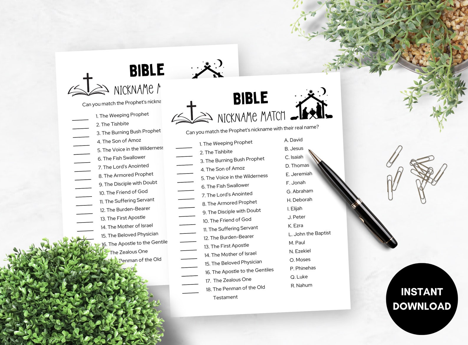 Printable Bible Nickname Matching Game, Bible Games, Fun Christian ...