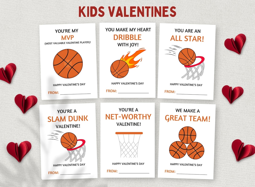 Printable Basketball Valentine's Day Cards, School Valentine Exchange ...