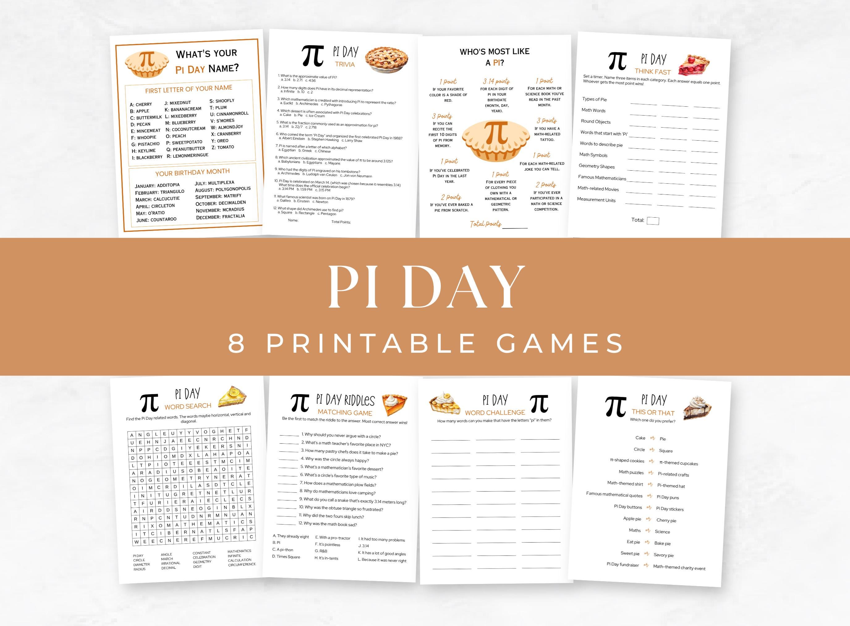 8 Printable Pi Day Games, Fun Pi Day Activities for Kids and Adults, Pi ...
