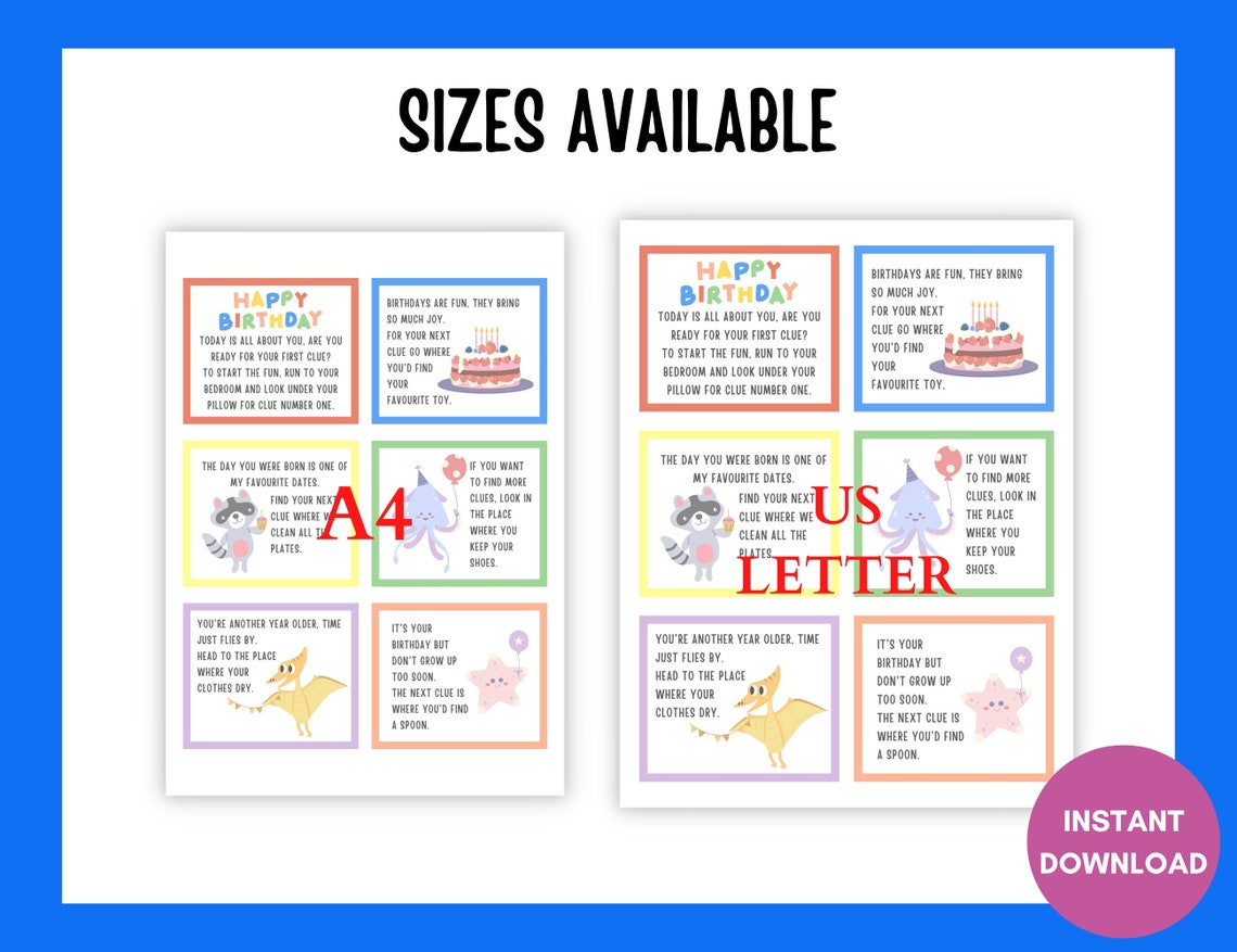 Birthday Scavenger Hunt for Kids, Birthday Treasure Hunt, Indoor ...