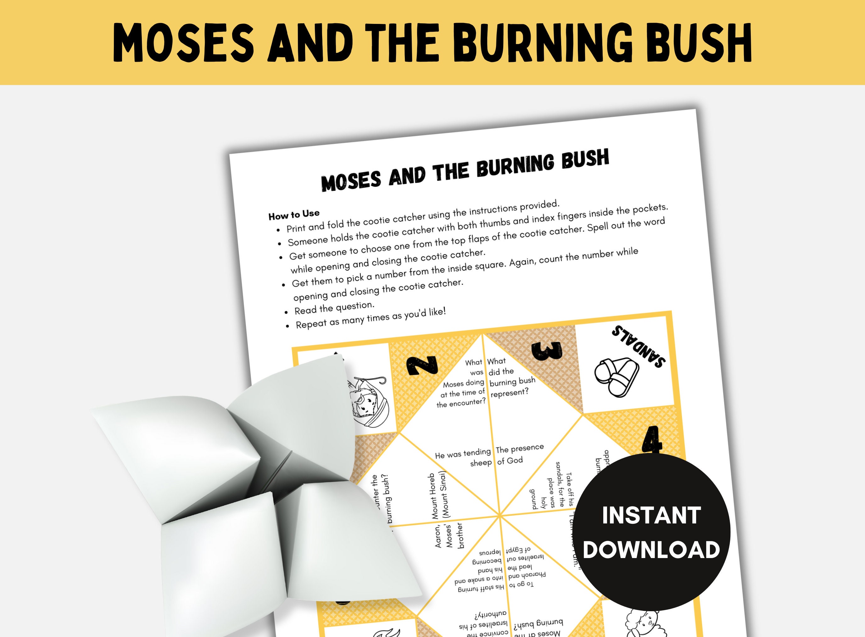 Moses and the Burning Bush, Printable Cootie Catcher, Sunday School ...