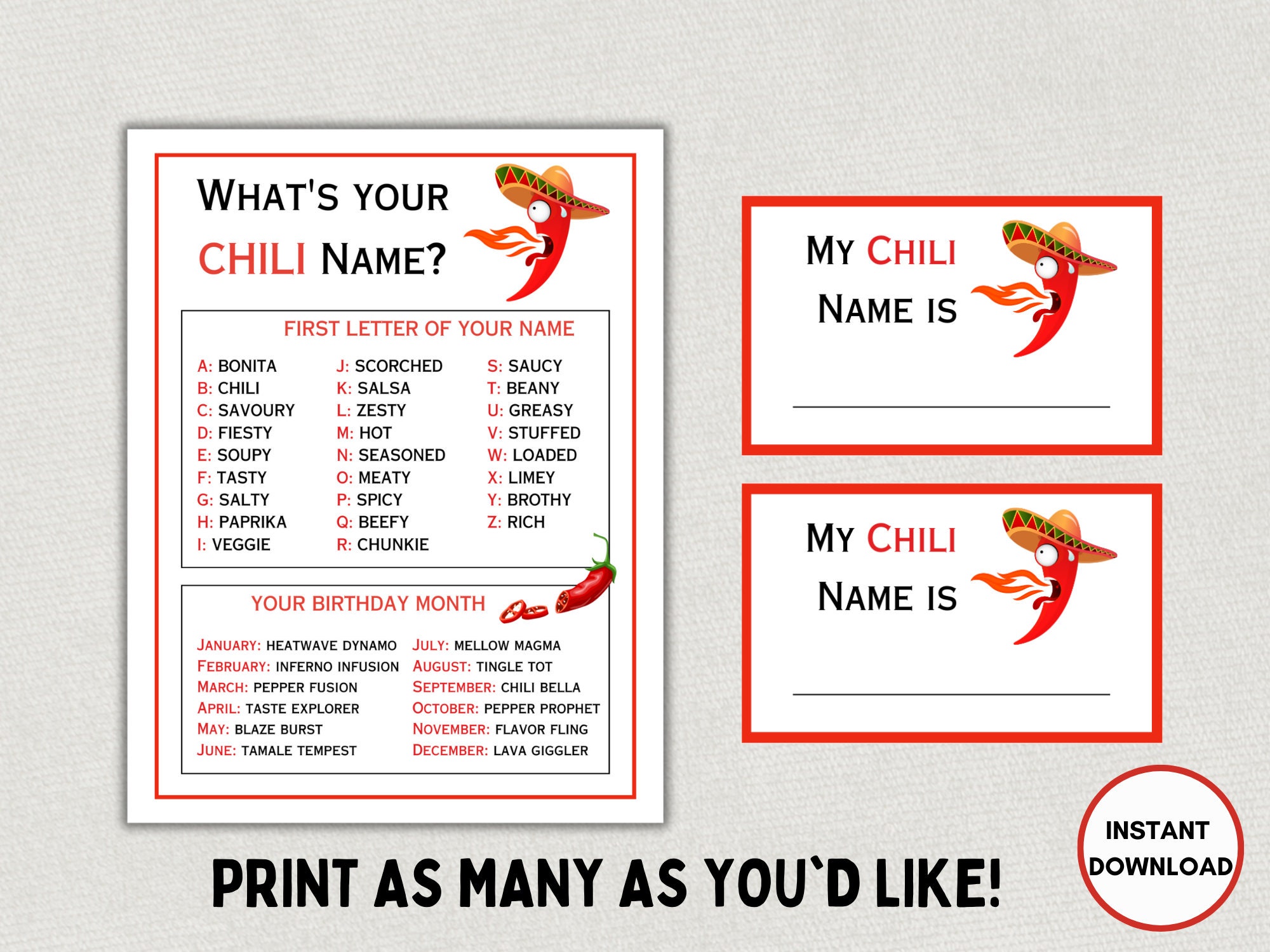 Whats Your Chili Name, Chili Name Game, Chili Cookoff, Mexican Fiesta ...