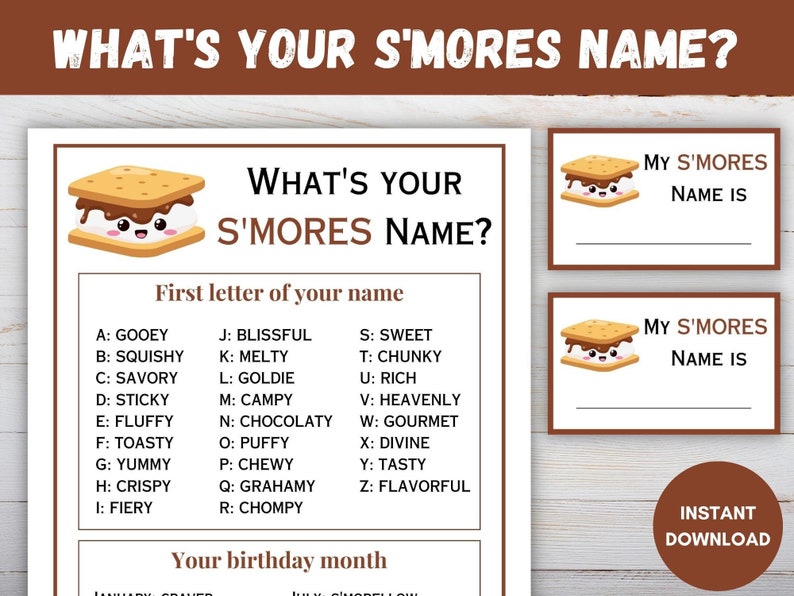 What's Your S'mores Name S'mores Party - Etsy