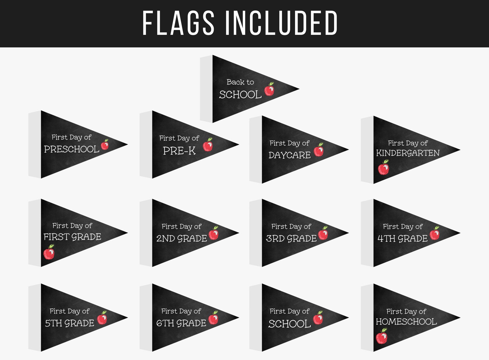 First Day of School Pennant Flags, Printable Back to School Flags, 1st ...