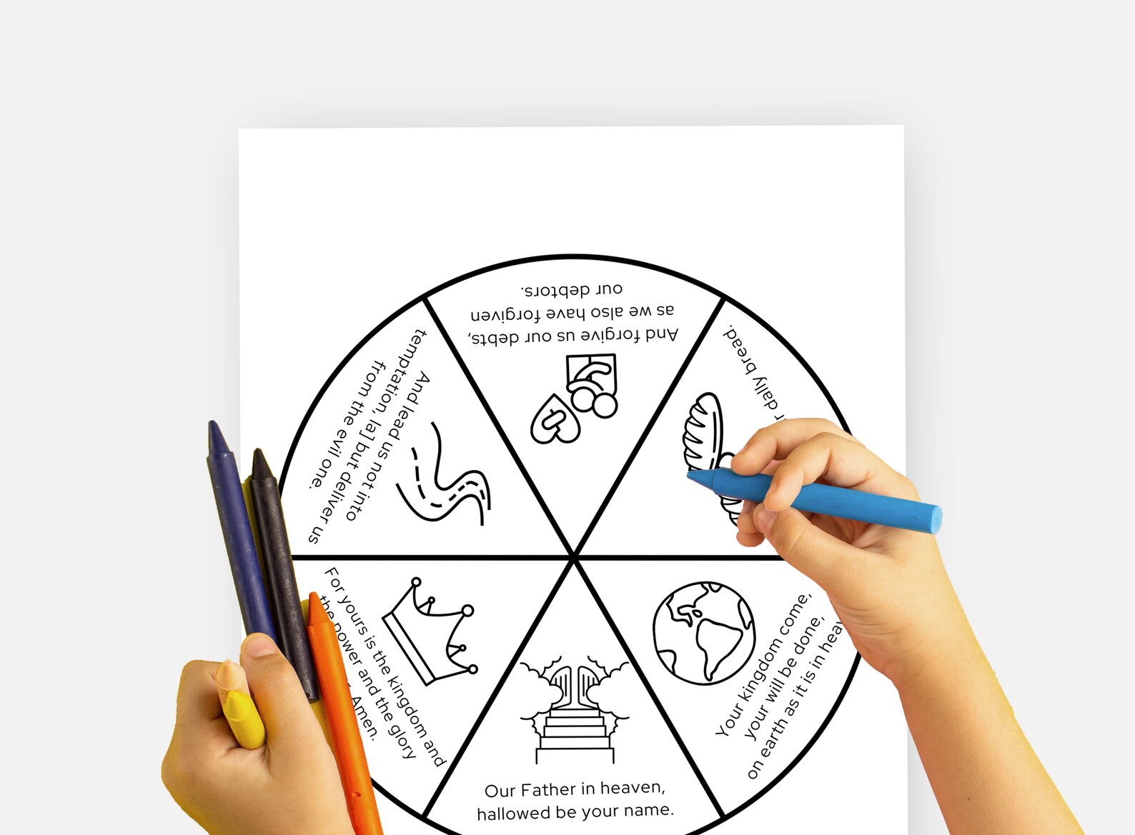 The Lords Prayer, KJV and NIV, Printable Bible Coloring Wheel, Sunday ...