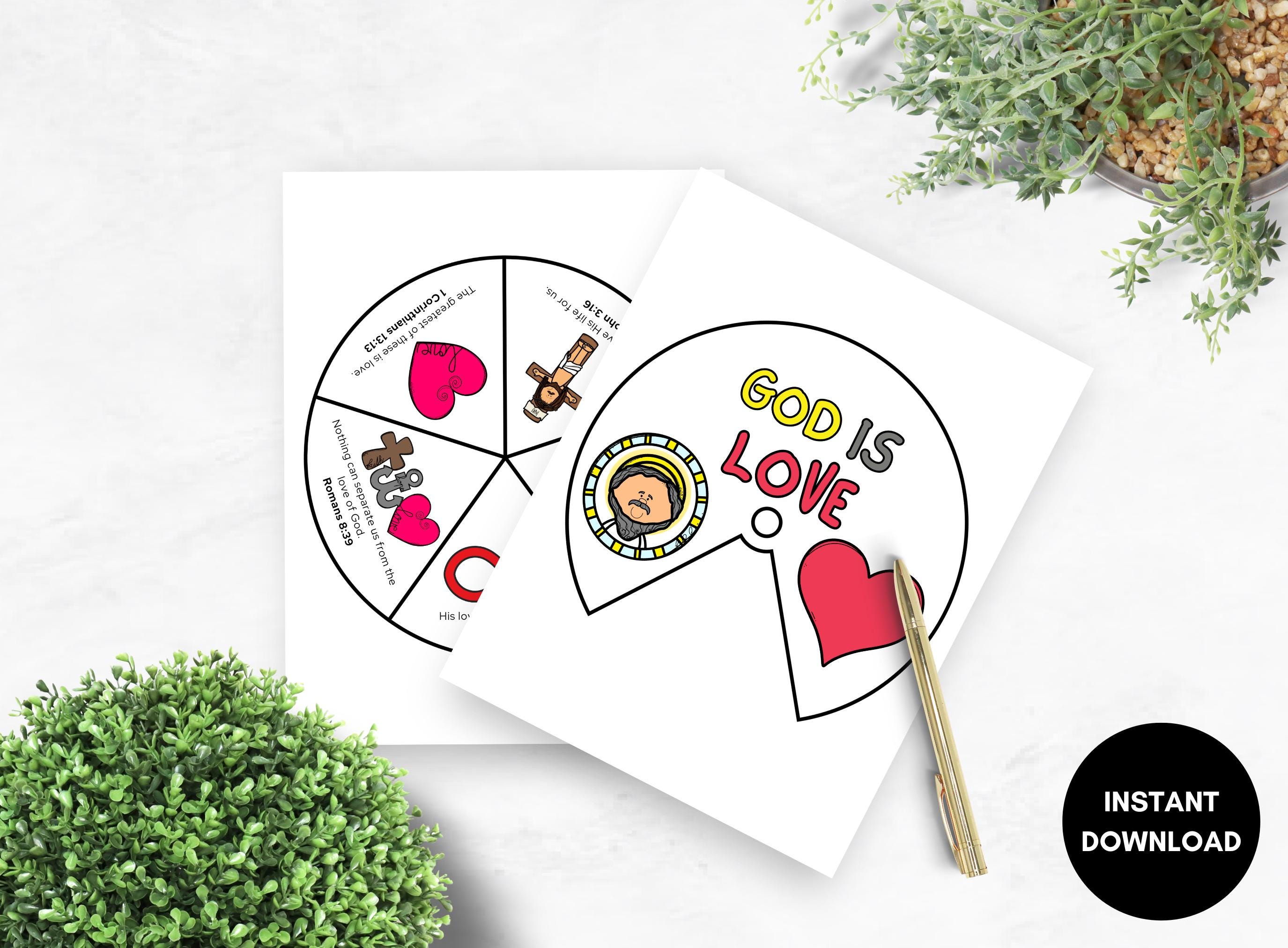 God is Love, Printable Bible Coloring Wheel, Valentines Day Sunday ...