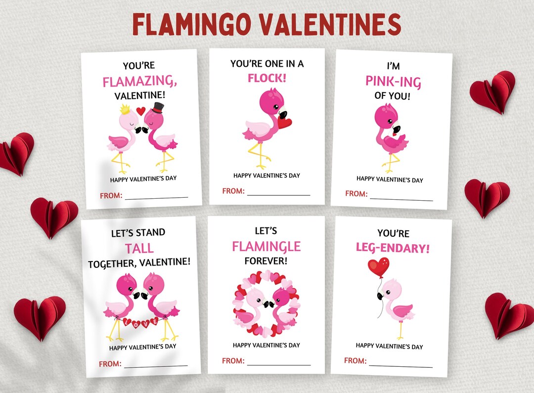 Flamingo Valentines, Printable Classroom Valentines, Pink Student Gift ...