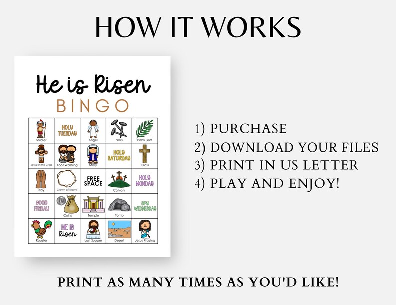 He is Risen Bingo, Printable Resurrection Bingo Cards, Lent Group Game ...