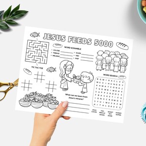 Jesus Feeds 5000, Printable Bible Activity Placemat, Sunday School ...