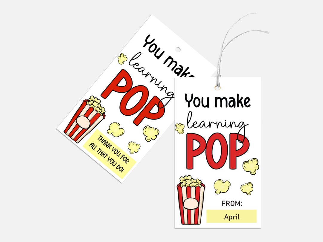 Teacher Appreciation Gift Tag, Popcorn Favor Tags, Printable Thank You ...