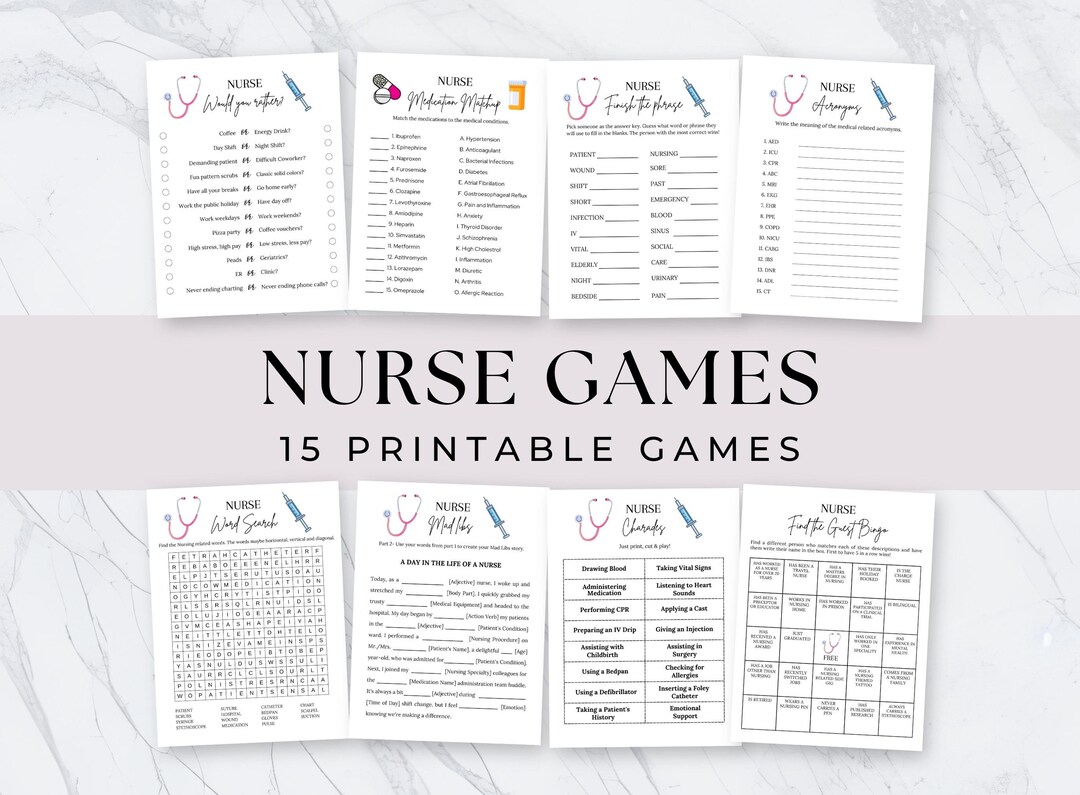 15 Printable Nurse Party Games, Nursing Theme, Fun Graduation Games ...