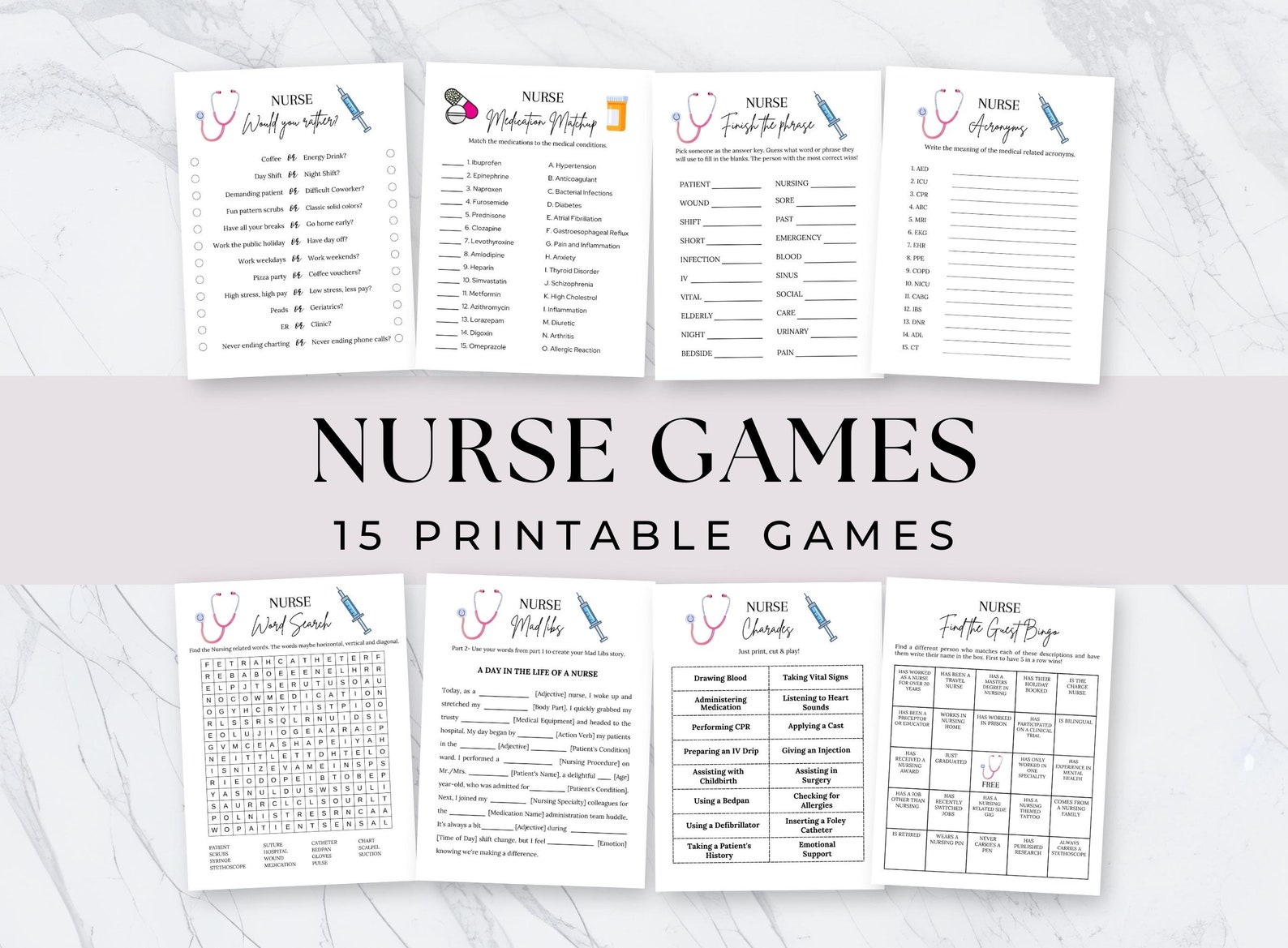 15 Printable Nurse Party Games, Nursing Theme, Fun Graduation Games ...