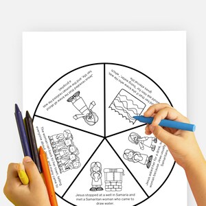 Jesus Talks to a Samaritan Woman, Printable Bible Coloring Wheel, Woman ...