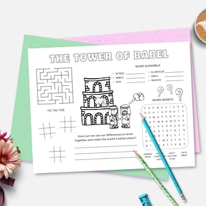 The Tower of Babel, Printable Bible Story Activity Placemat, Sunday ...