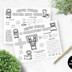 Miracles of Jesus, Life of Jesus, 6 Printable Bible Placemat Activity ...