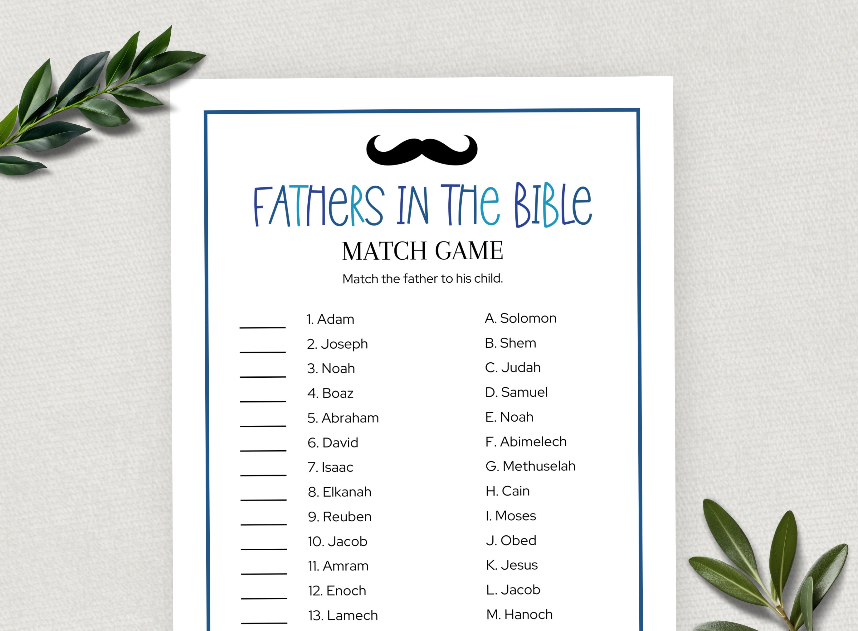 Fathers in the Bible, Biblical Match Game, Printable Father's Day Game ...