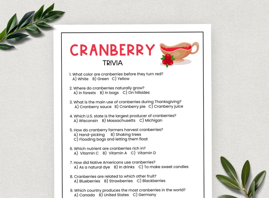 Cranberry Trivia, Printable Thanksgiving Trivia Game, Trivia Questions ...