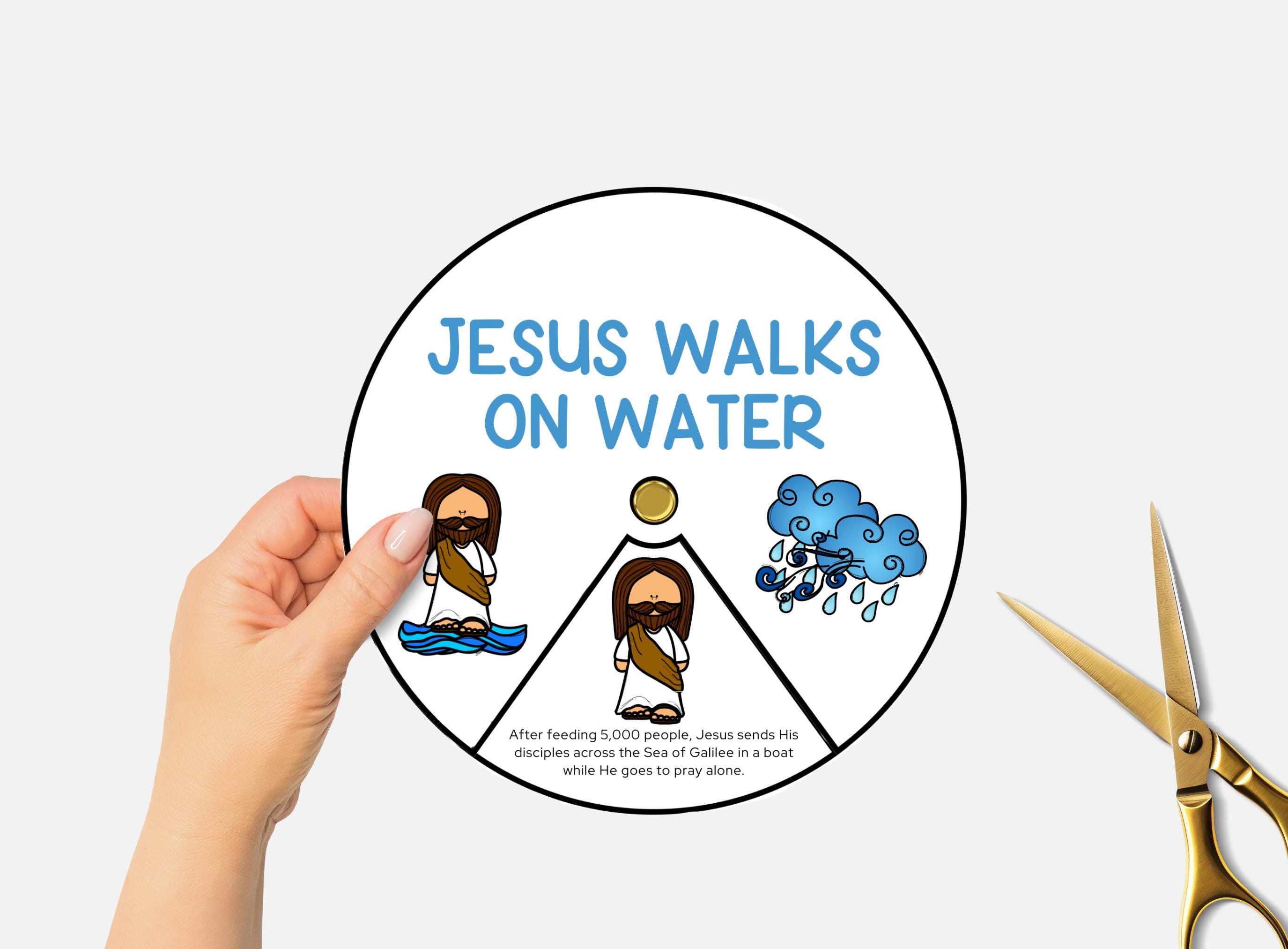 Jesus Walks on Water, Miracles of Jesus, Printable Bible Coloring Wheel ...
