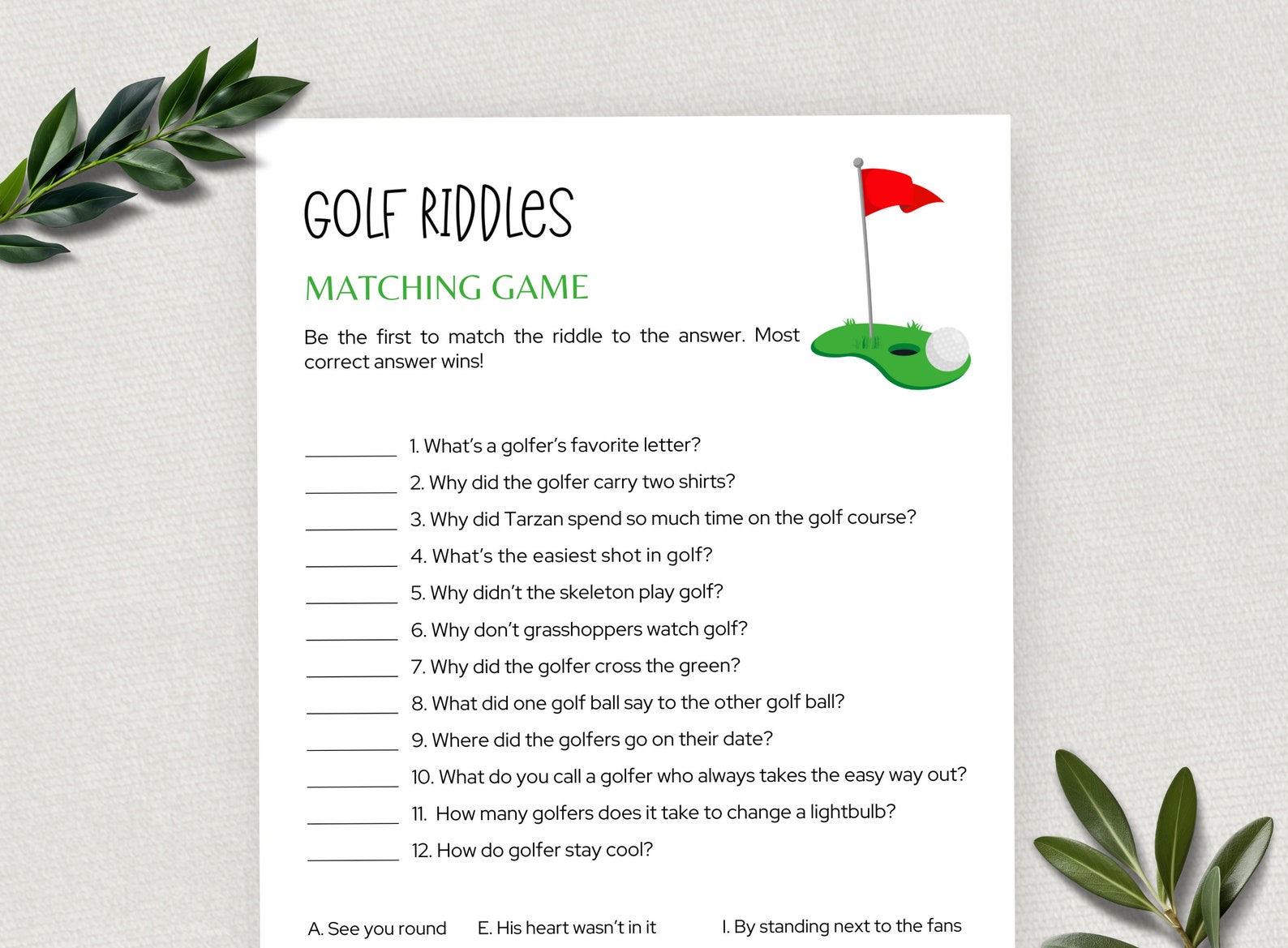 Golf Riddles, Printable Golf Activity, Fun Golf Theme, Birthday Party ...