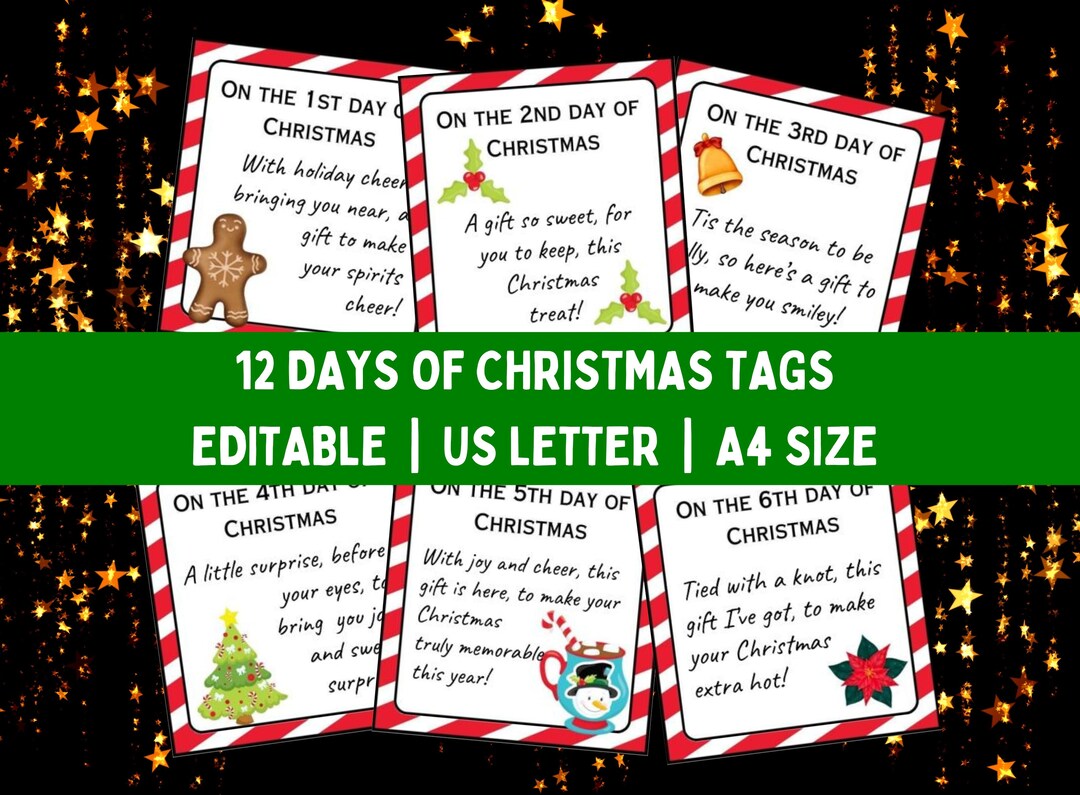 Editable 12 Days of Christmas Printable Tags, 12 Days of Christmas Gift ...