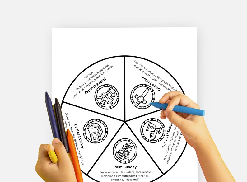 Holy Week Craft, Printable Bible Coloring Wheel, Easter Story Sunday ...