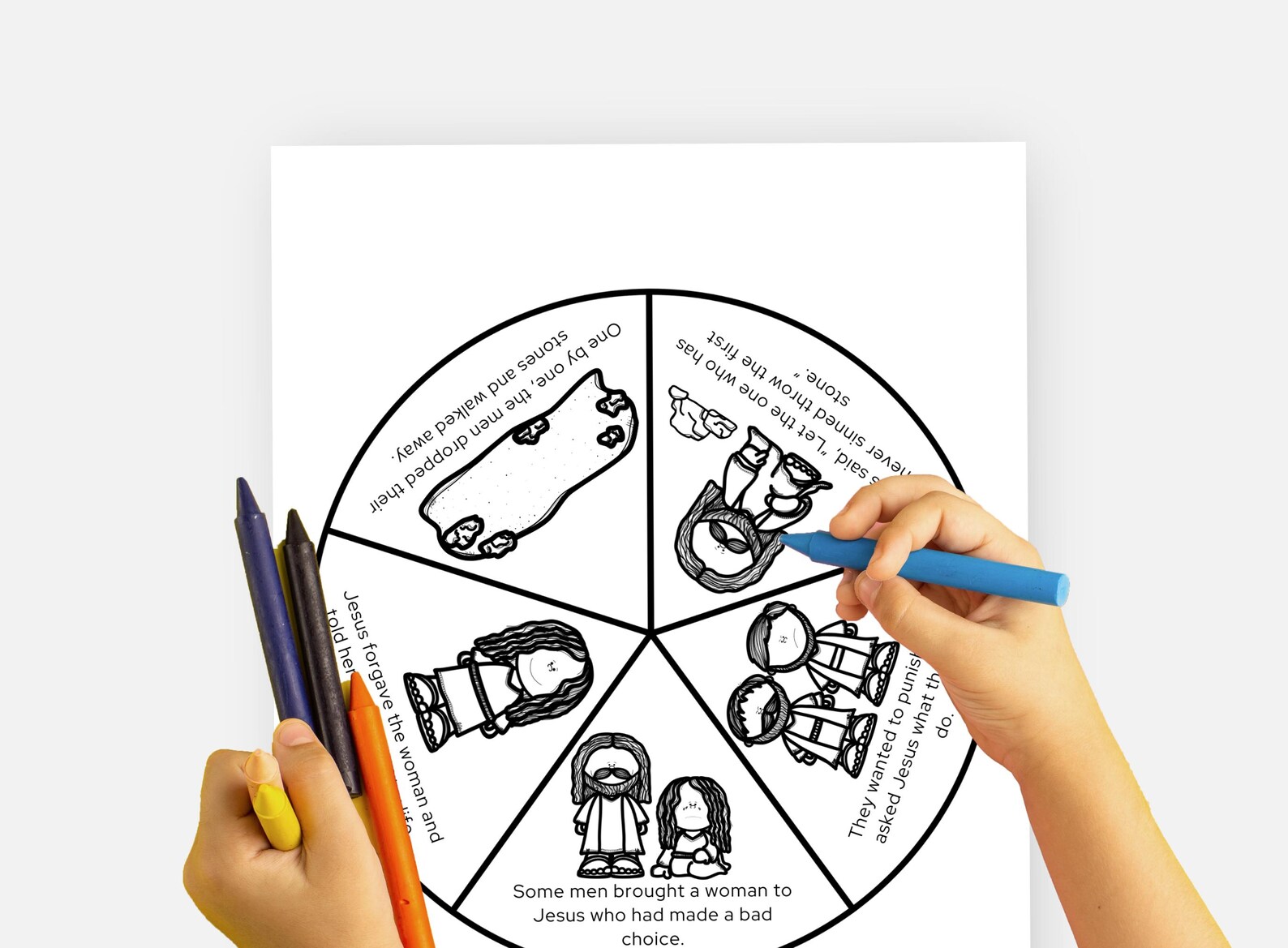 Casting the First Stone, Printable Bible Lesson Coloring Wheel, Sunday ...