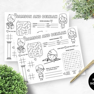 Samson Bible Story, Printable Bible Activity Placemat, Samson and ...