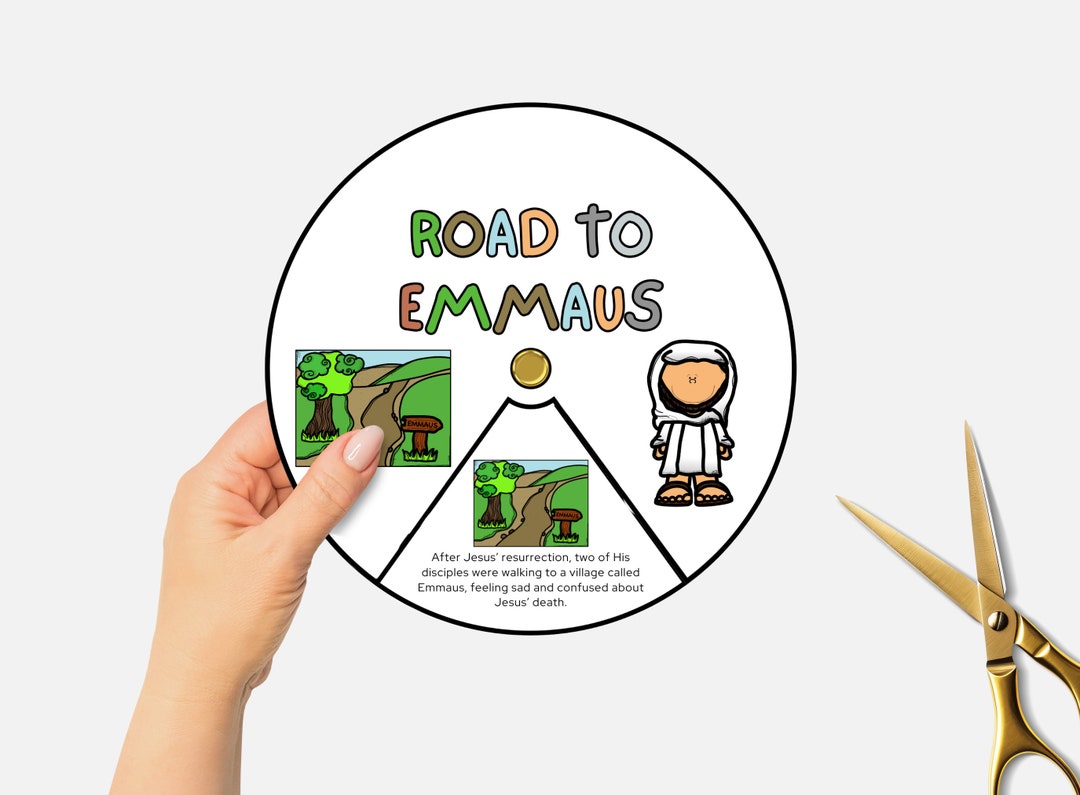 Road to Emmaus, Printable Bible Coloring Wheel, Sunday School Craft, Jesus Resurrection Bible ...