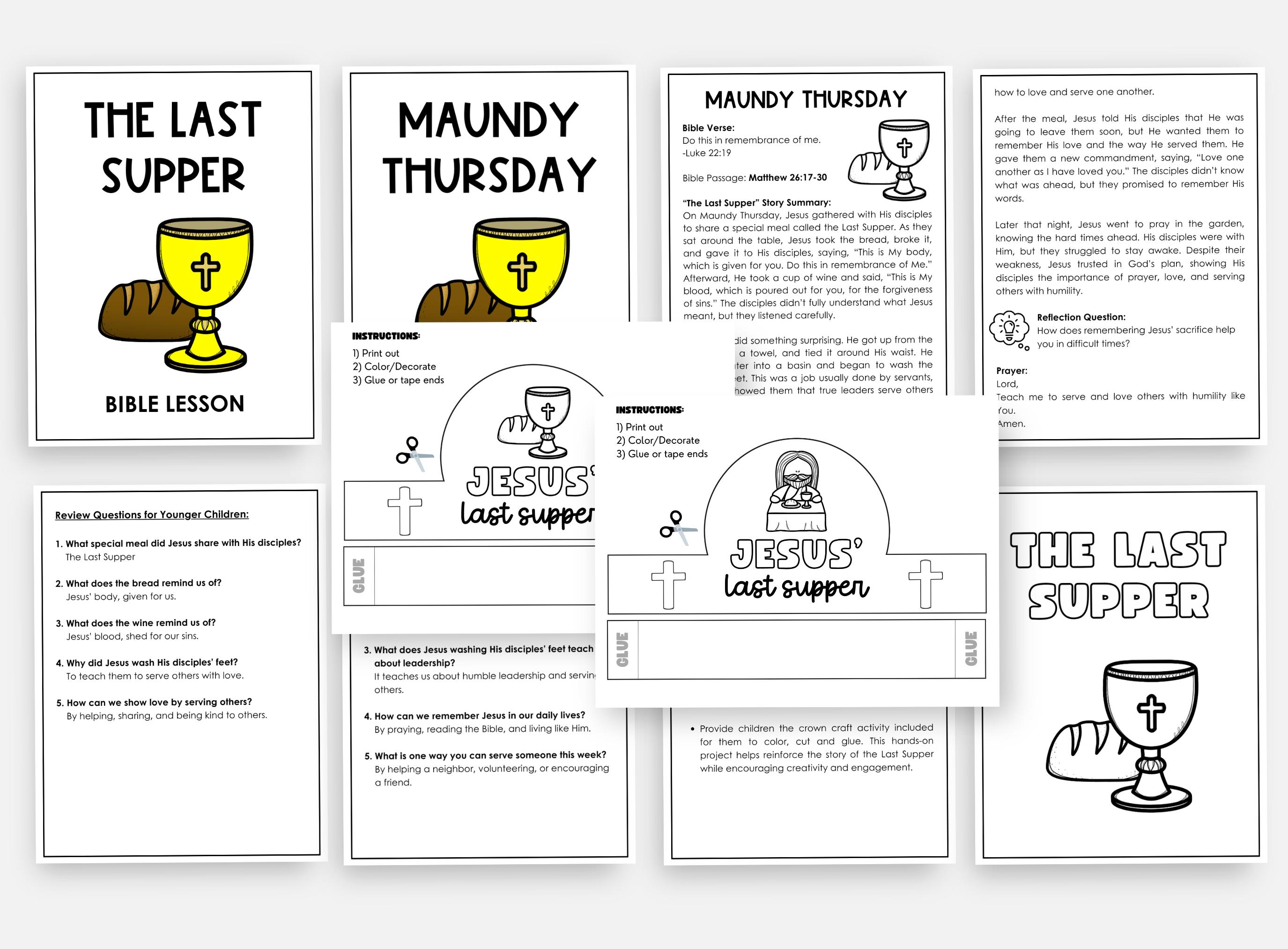 The Last Supper Bible Lesson, Maundy Thursday Holy Week Printable ...
