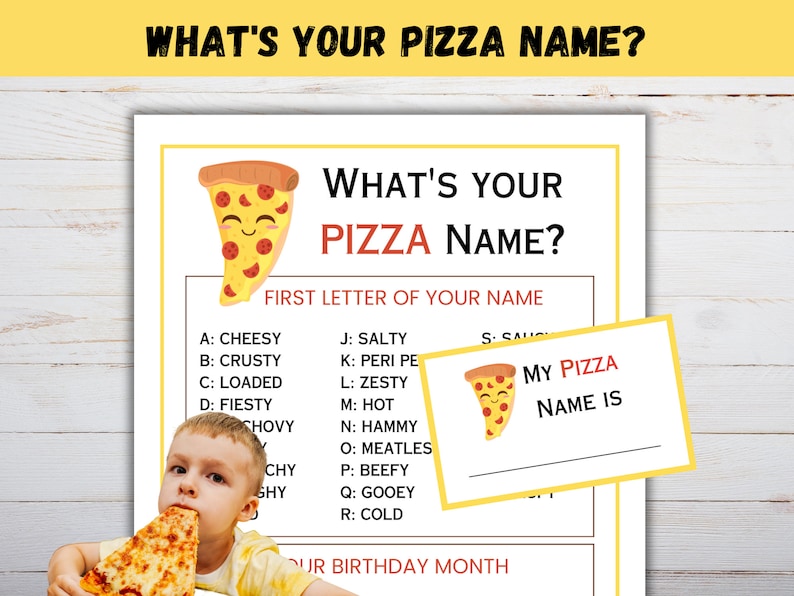 Whats Your Pizza Name Birthday Party Game Name Sign & Tags - Etsy