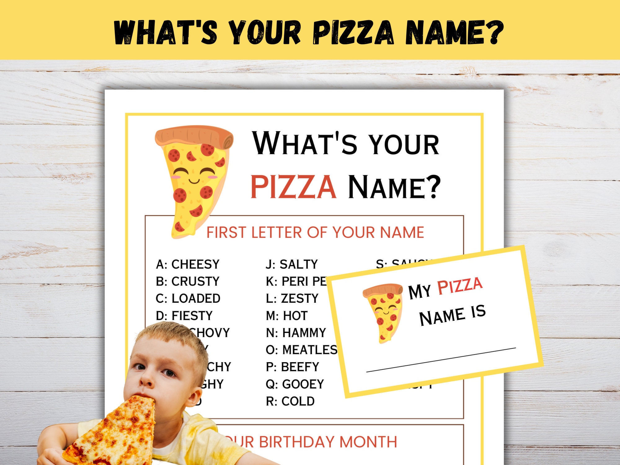 Whats Your Pizza Name Birthday Party Game Name Sign & Tags - Etsy