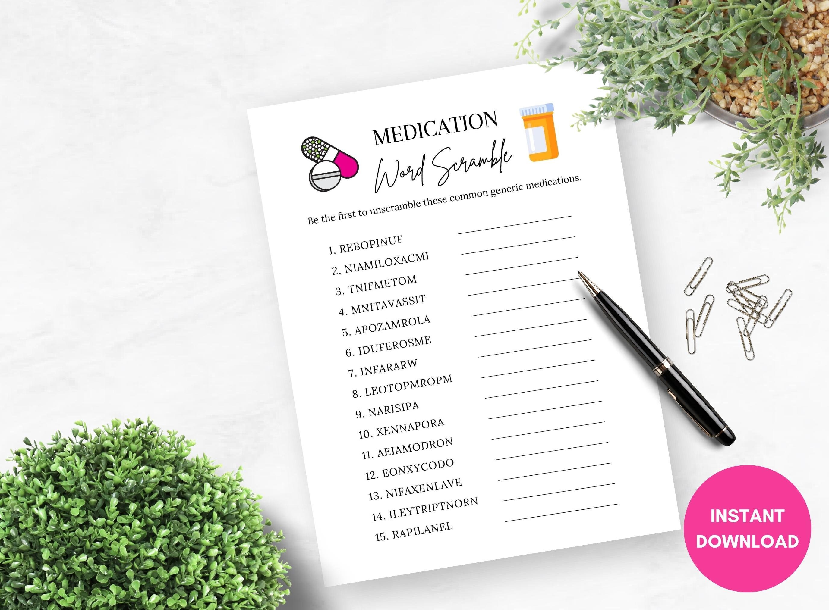 Generic Medication Scramble, Printable Pharmacy/medical Games, Doctor ...