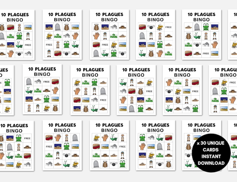 The Ten Plagues of Egypt, Moses Bible Story Bingo Cards, Printable ...