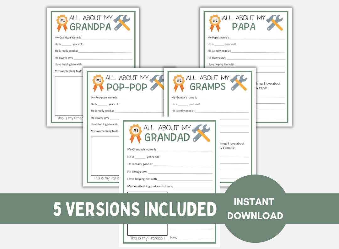 All About My Grandpa, Grandparents Day Printable, Grandpa, Pop-pop ...