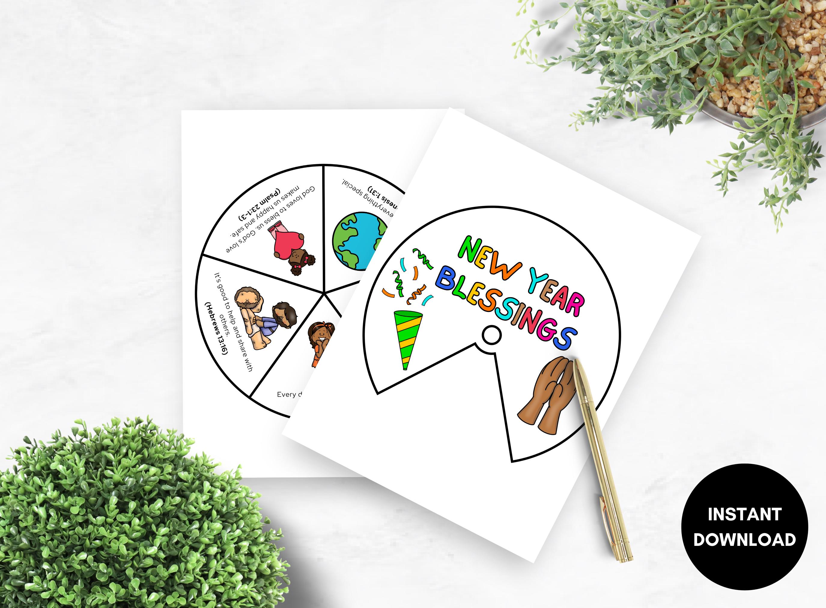 New Year Blessings, Printable Bible Coloring Wheel, Sunday School Craft ...