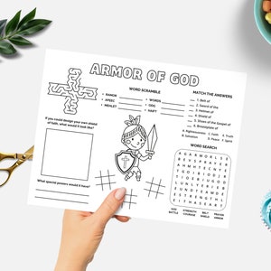 Armor of God, Ephesians 6 10, Printable Bible Activity Placemat, Sunday ...