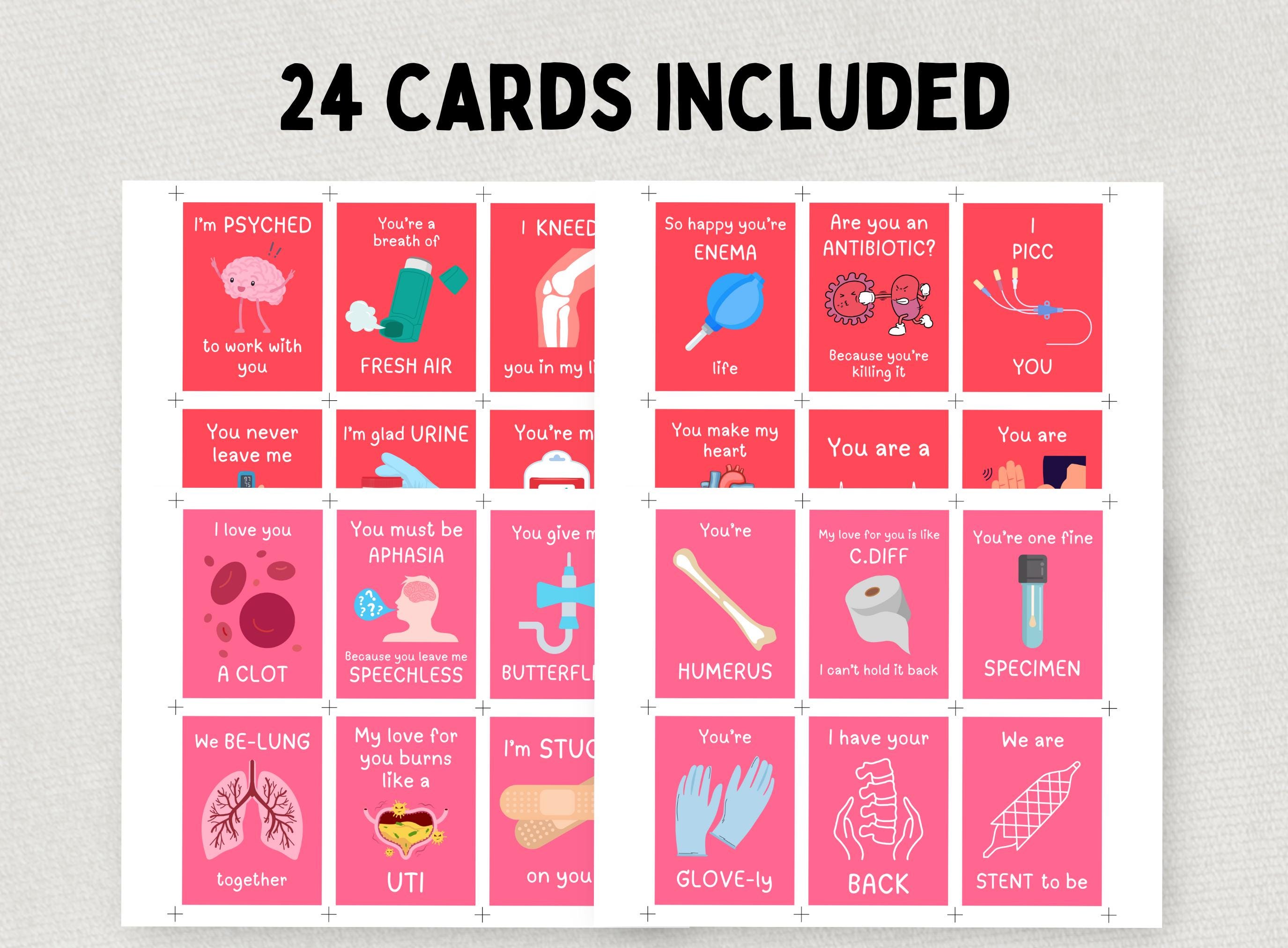 Medical Valentines, 24 Printable Nurse Valentine Gift Tags, Funny ...