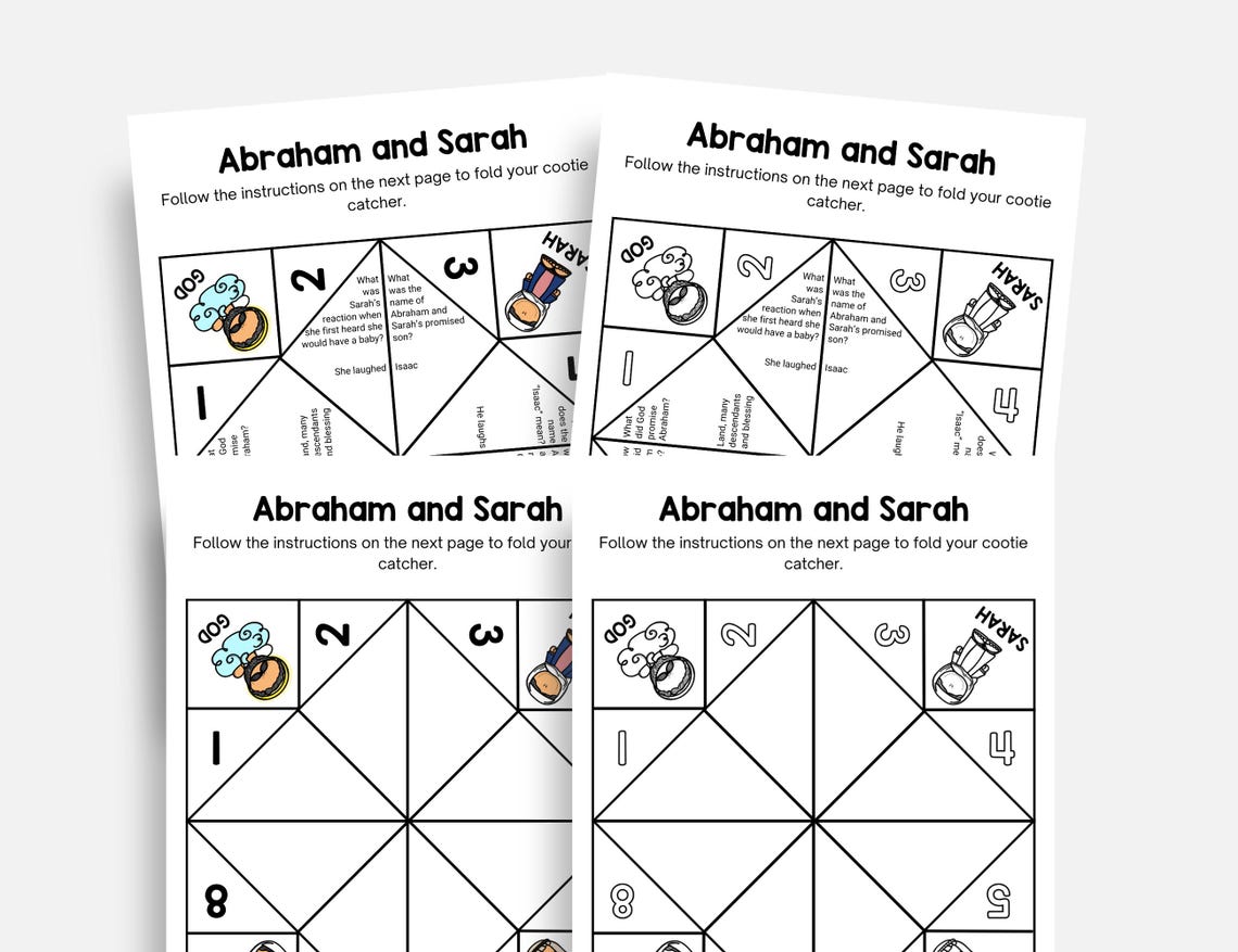 Abraham and Sarah, Printable Bible Cootie Catcher, Sunday School Craft ...
