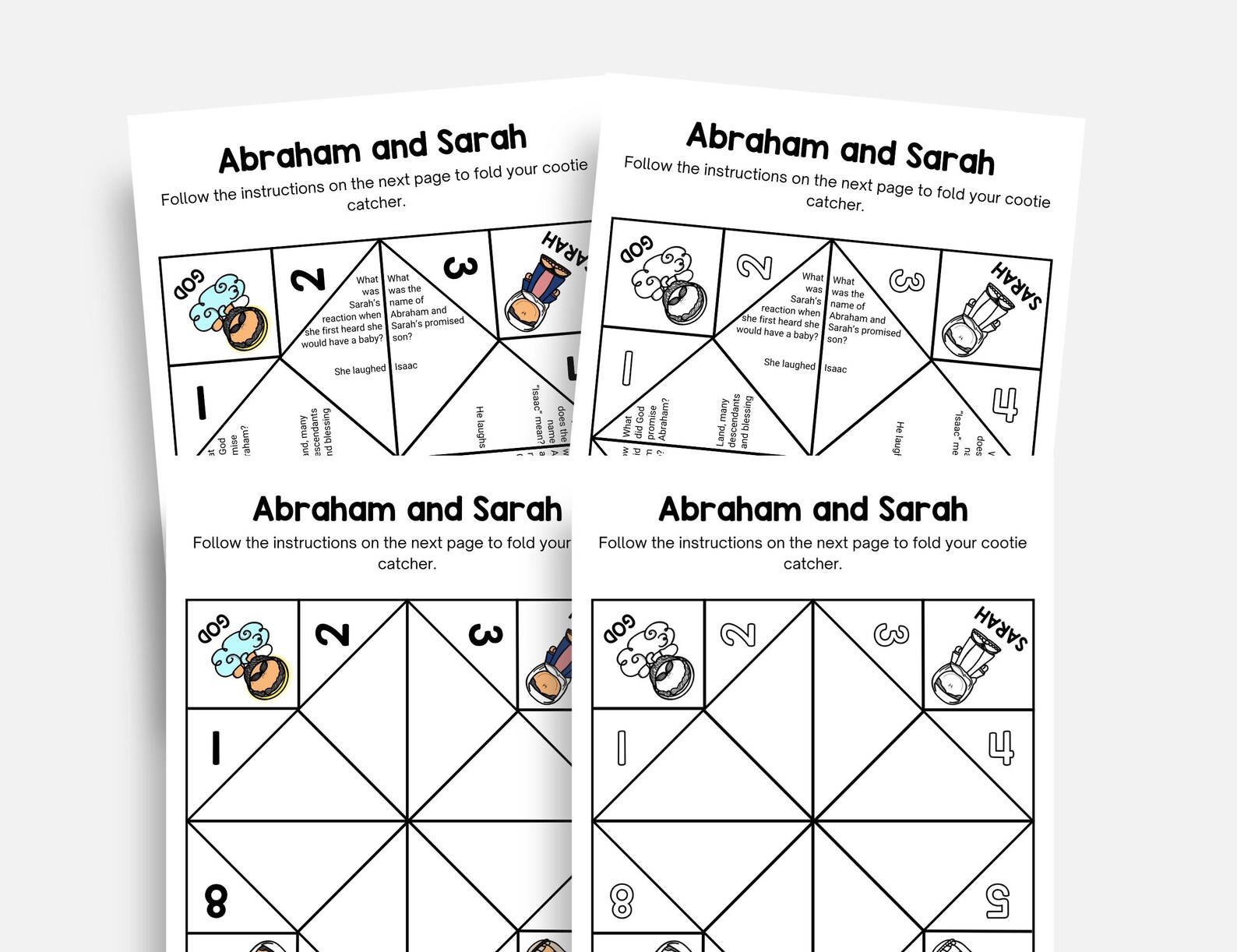 Abraham and Sarah, Printable Bible Cootie Catcher, Sunday School Craft ...