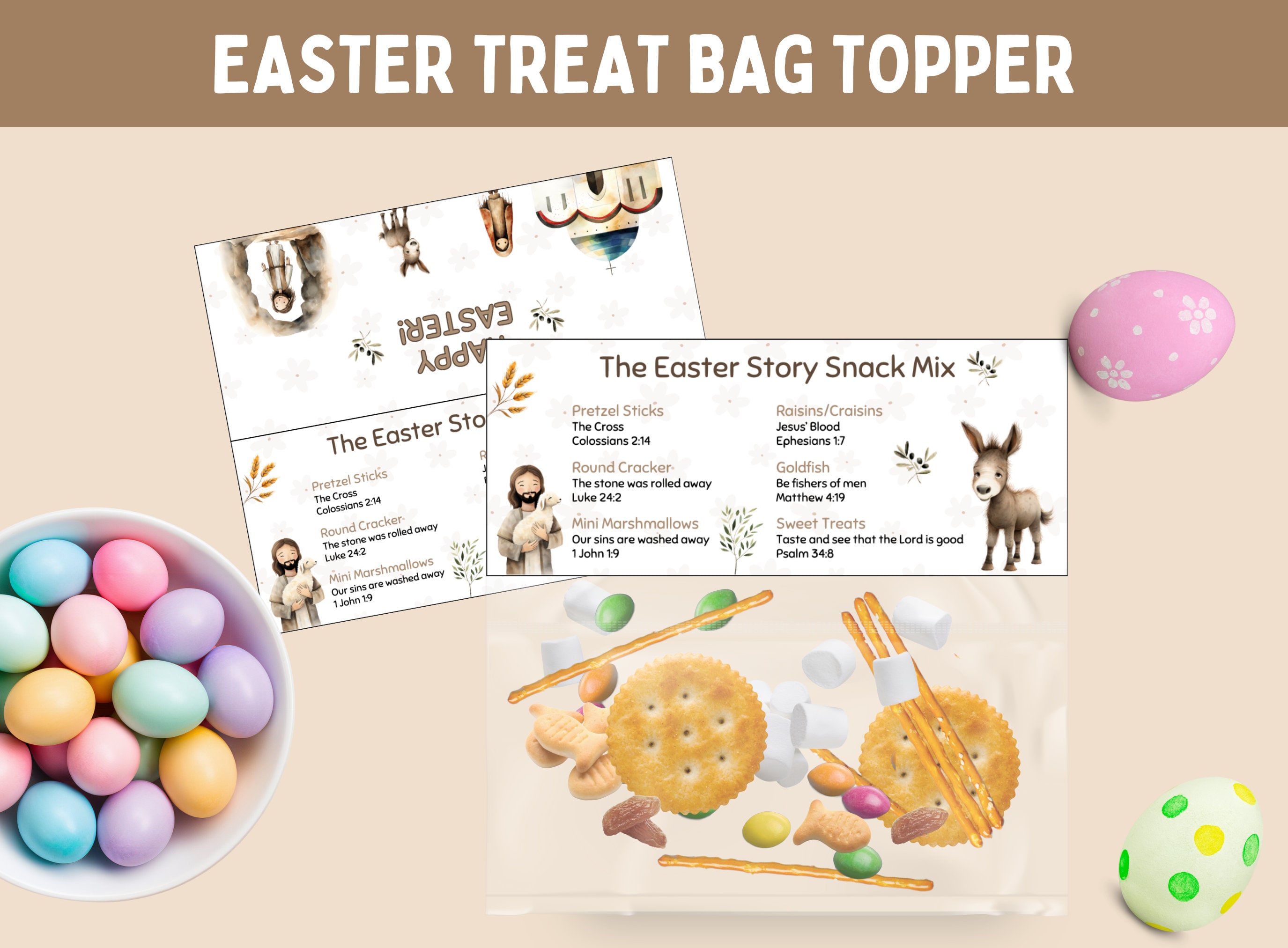 The Easter Story Snack Mix, Printable Treat Bag Topper, Easter Basket ...
