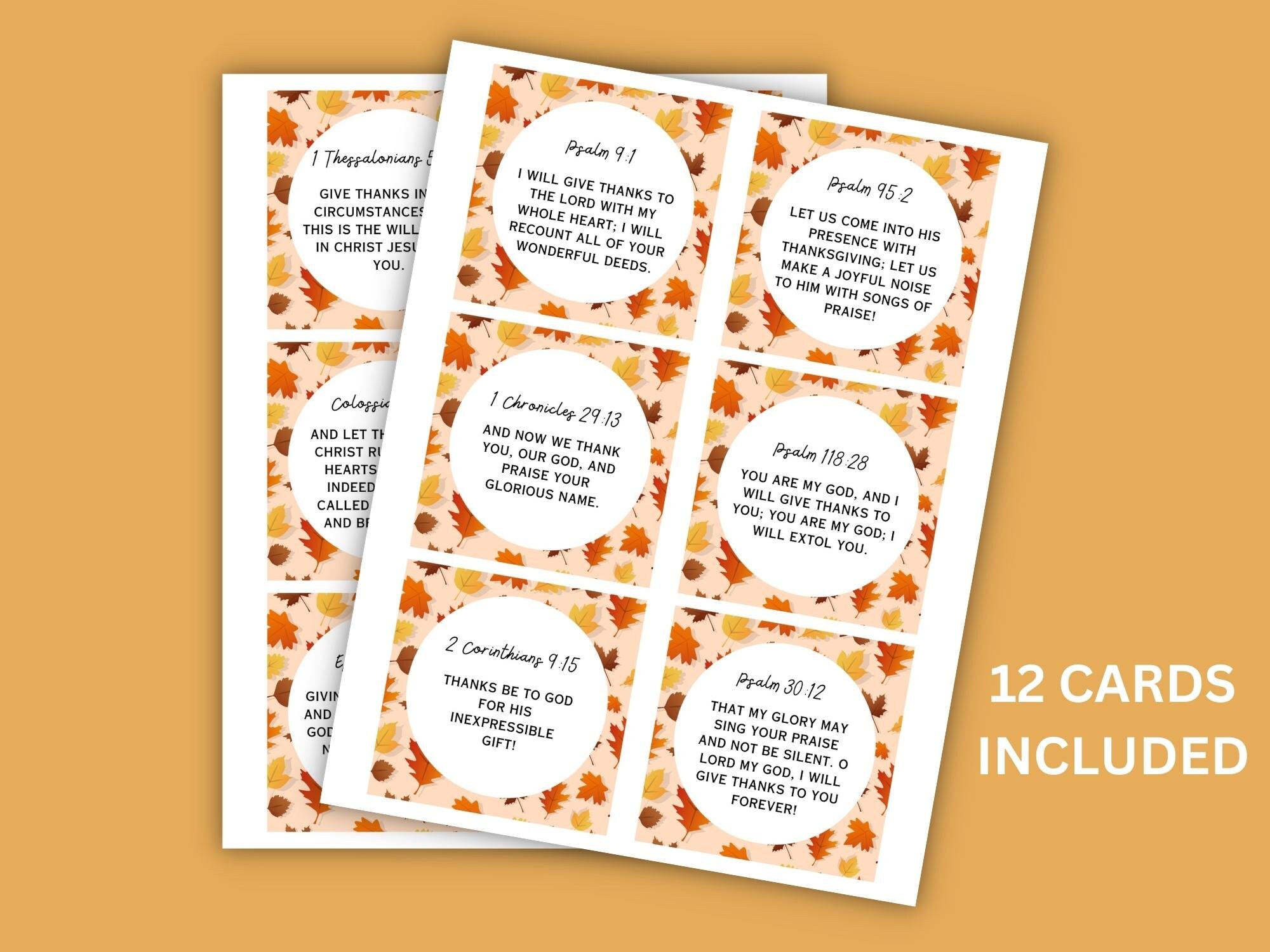Thankful Bible Verse Printable Cards, 12 Thanksgiving Scripture Cards ...