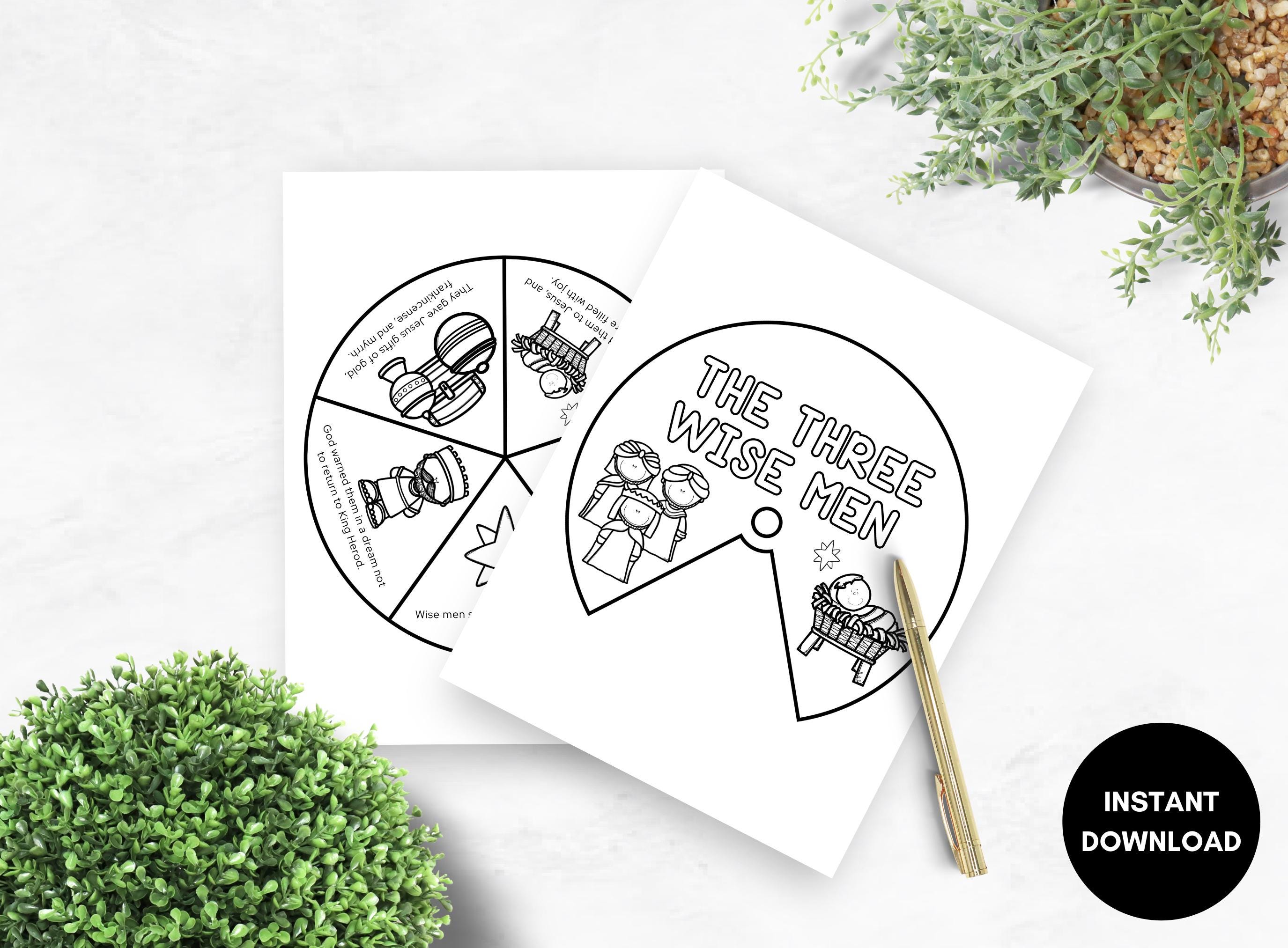 Three Wise Men, Printable 3 Kings Nativity Coloring Wheel, Birth of ...