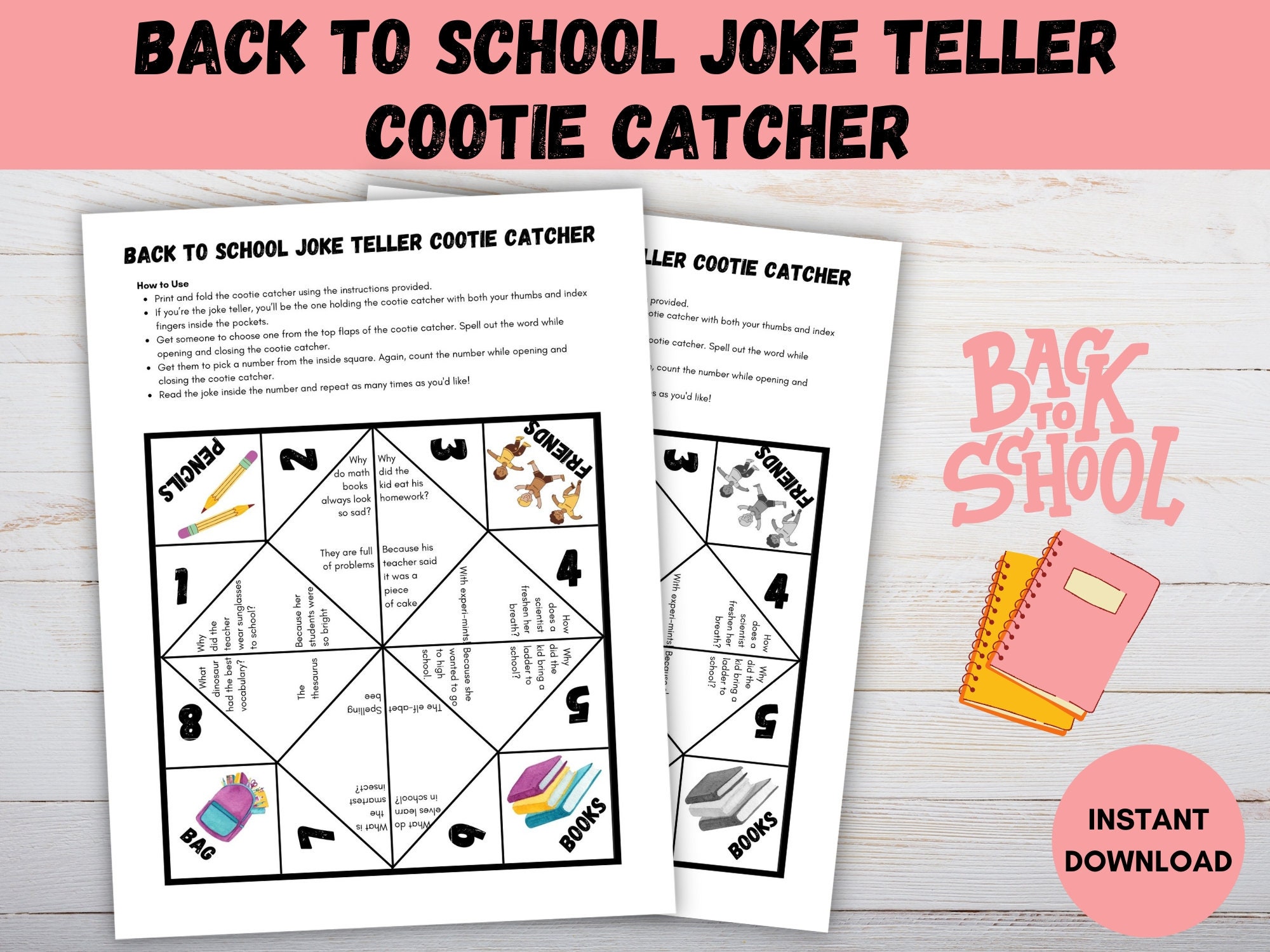 Back to School Joke Teller, Cootie Catcher Template, Printable Cootie ...