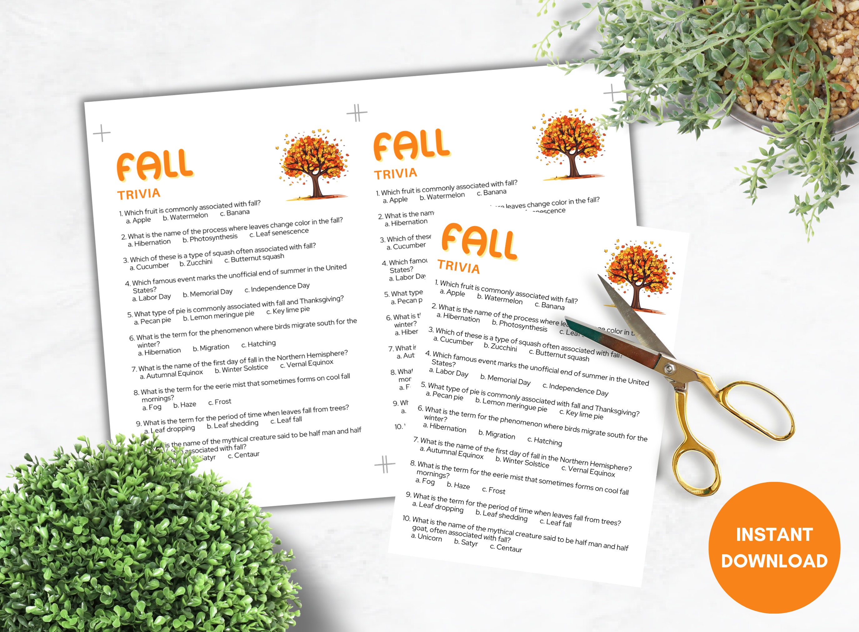 3 Fall Trivia Games, Printable Autumn Games, Fun Fall Theme Party Games ...