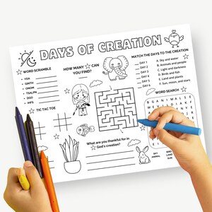 Days of Creation, Printable Bible Activity Placemat, Sunday School ...