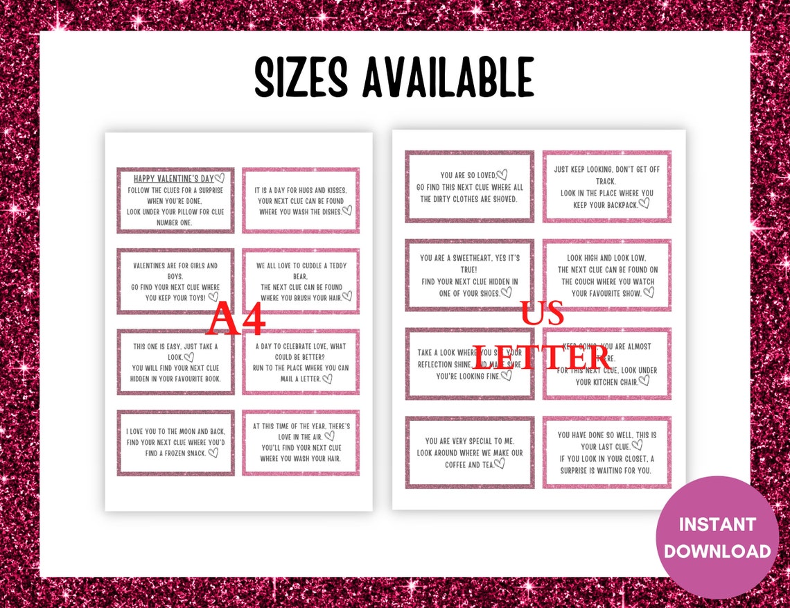 Valentines Scavenger Hunt Printable Game Valentines Treasure - Etsy