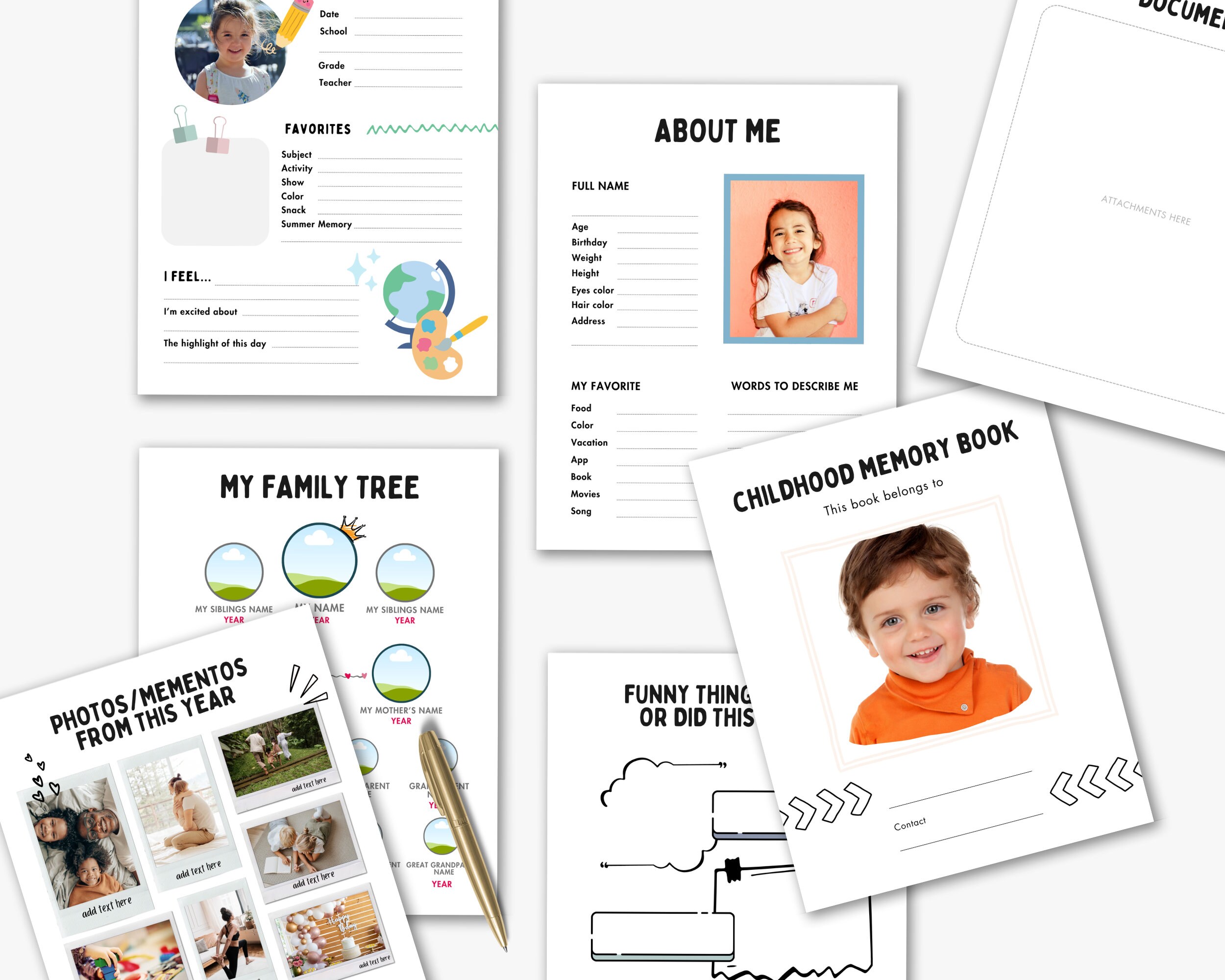Childhood Memory Book, Editable Kids Keepsake Journal, Printable Back ...