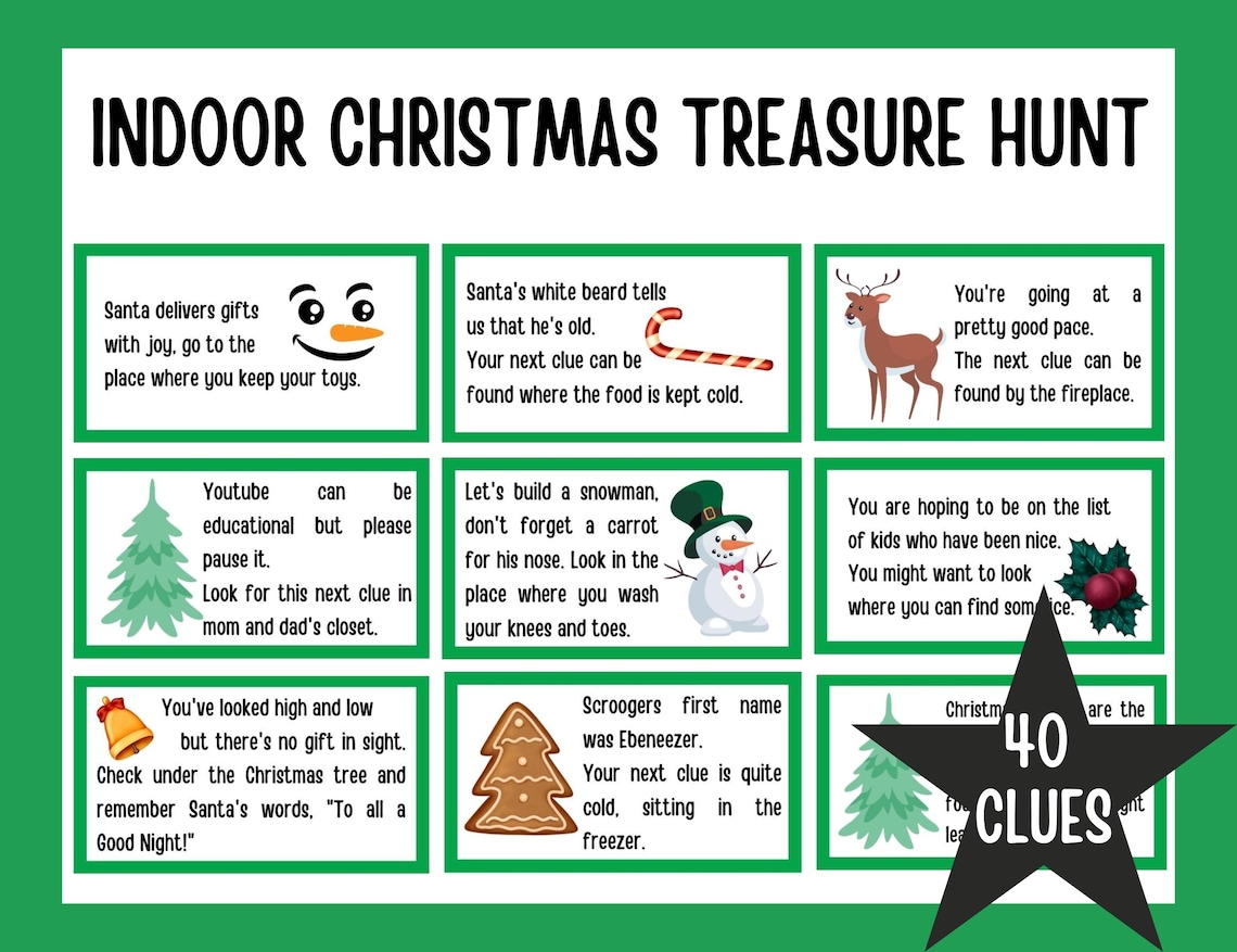 Printable Indoor Christmas Scavenger Hunt Game, Christmas Treasure Hunt ...